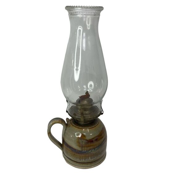 Decor | Accents | Vtg Ceramic Base Oil Lamp Lantern Chimney Shade Light ...
